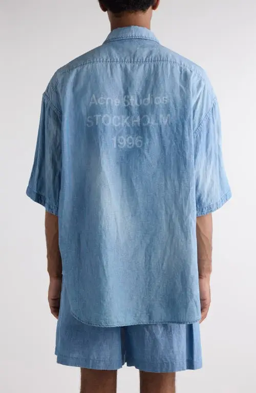 Acne Studios Oversize Short Sleeve Cotton & Linen Chambray Button-up Shirt