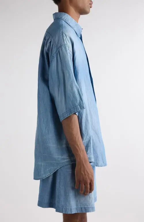 Acne Studios Oversize Short Sleeve Cotton & Linen Chambray Button-up Shirt