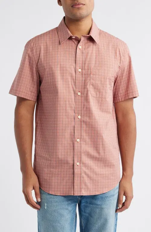Pendleton Academy Check Pima Cotton Short Sleeve Button-up Shirt - Brick/ Blue Plaid