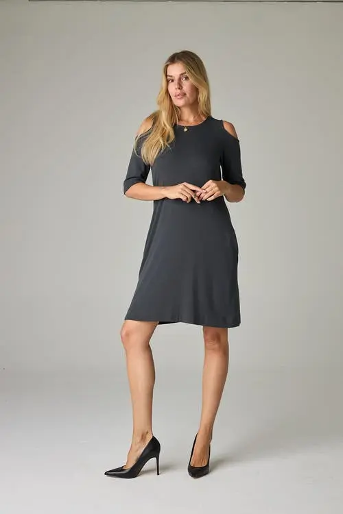 EAVOLU Caspian Eco-luxe Rib Cold-shoulder Tunic/dress - Slate