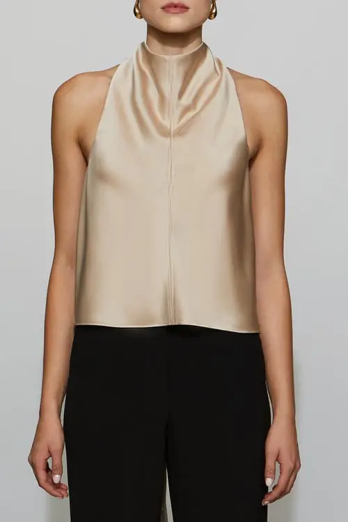 ET OCHS Sleeveless Cowl Drape Satin Top