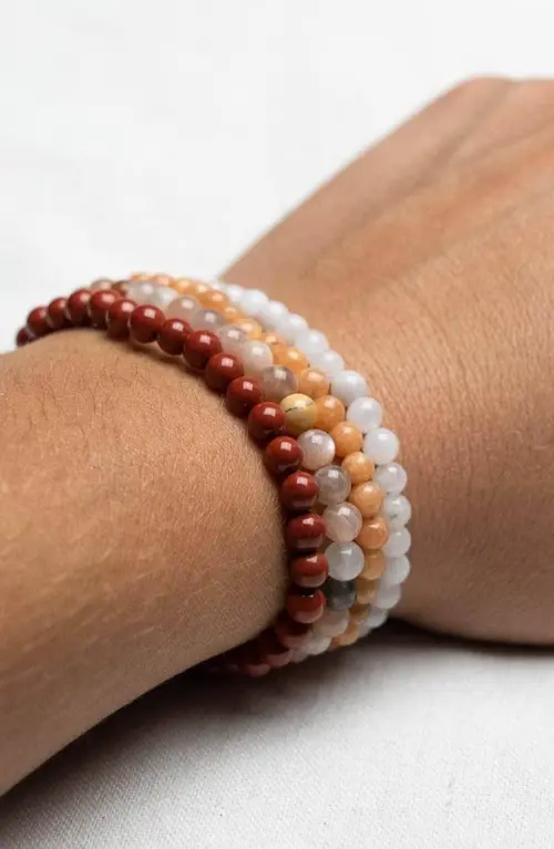 TINY RITUALS Cancer Zodiac Bracelet Set - White/red/orange