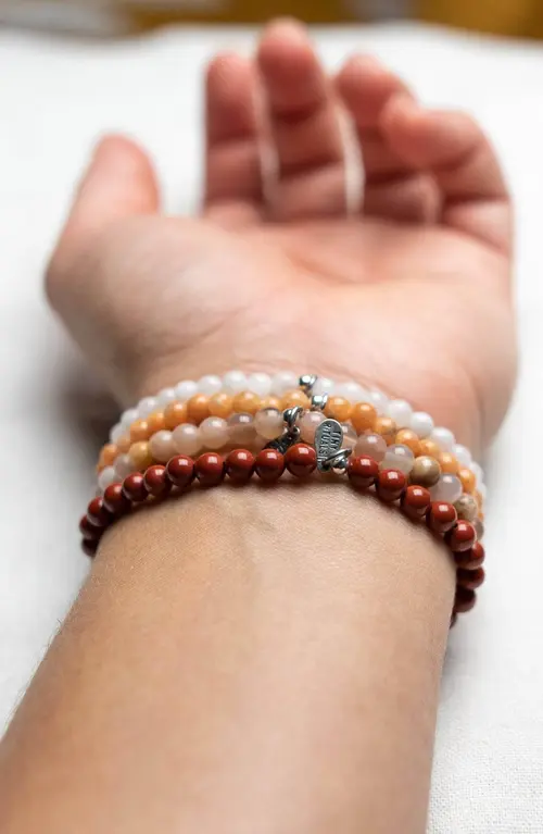TINY RITUALS Cancer Zodiac Bracelet Set - White/red/orange