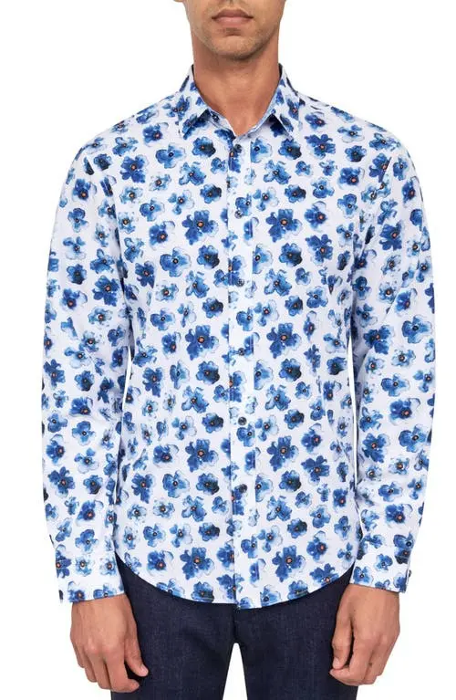 BROOKLYN BRIGADE Slim Fit Floral Long Sleeve Shirt - Blue