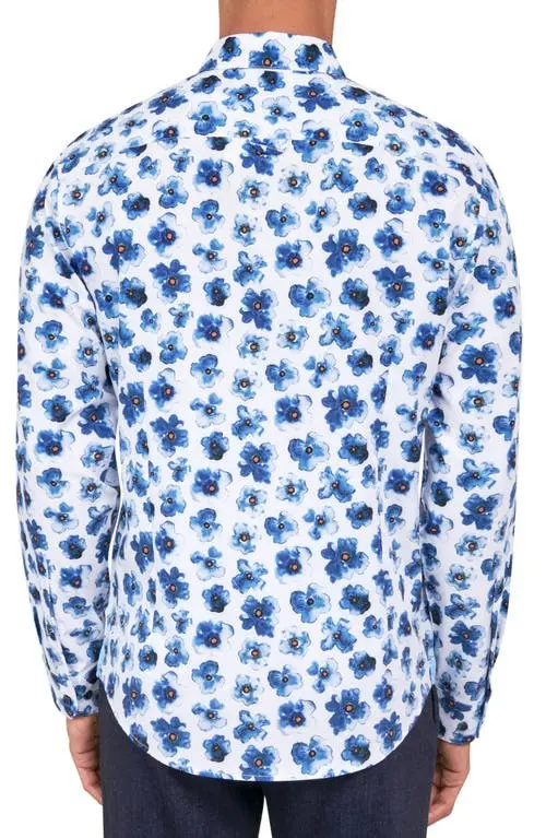 BROOKLYN BRIGADE Slim Fit Floral Long Sleeve Shirt - Blue