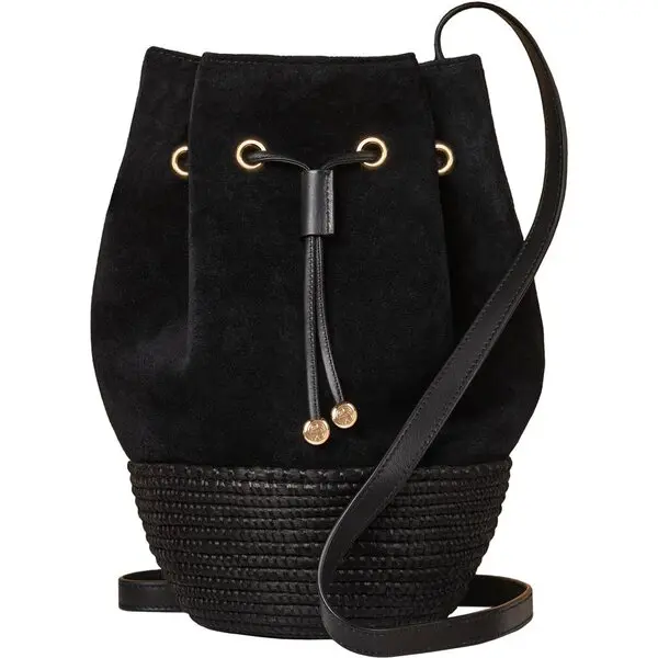 CESTA COLLECTIVE Suede And Sisal Drawstring Bucket Bag - Black