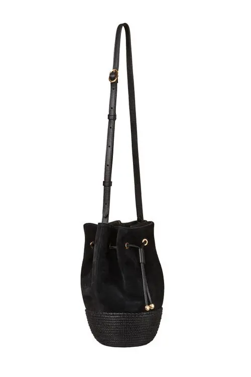 CESTA COLLECTIVE Suede And Sisal Drawstring Bucket Bag - Black