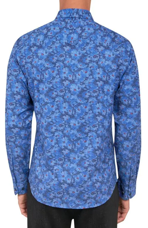 BROOKLYN BRIGADE Slim Fit Denim Floral 4-way Stretch Performance Long Sleeve Shirt - Navy