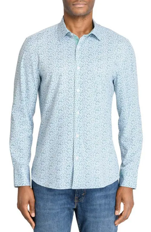 CON.STRUCT Slim Fit Floral Wreath Recycled 4-way Stretch Performance Long Sleeve Shirt - White/green