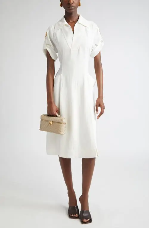 Bottega Veneta Grainy Viscose-Linen Midi Dress With Embellishments - 9071  Chalk - 70% Off | Editorialist