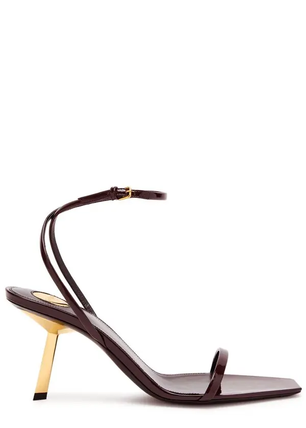 Saint Laurent Lee 75 Glossed Leather Sandals - Brown