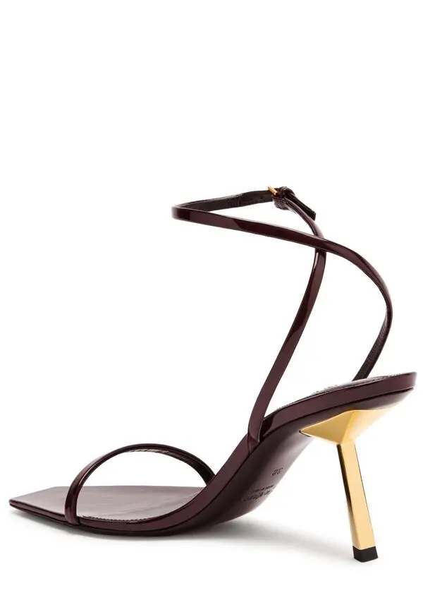 Saint Laurent Lee 75 Glossed Leather Sandals - Brown