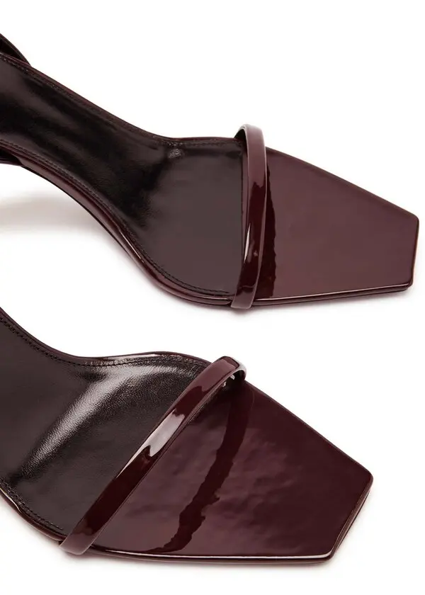 Saint Laurent Lee 75 Glossed Leather Sandals - Brown