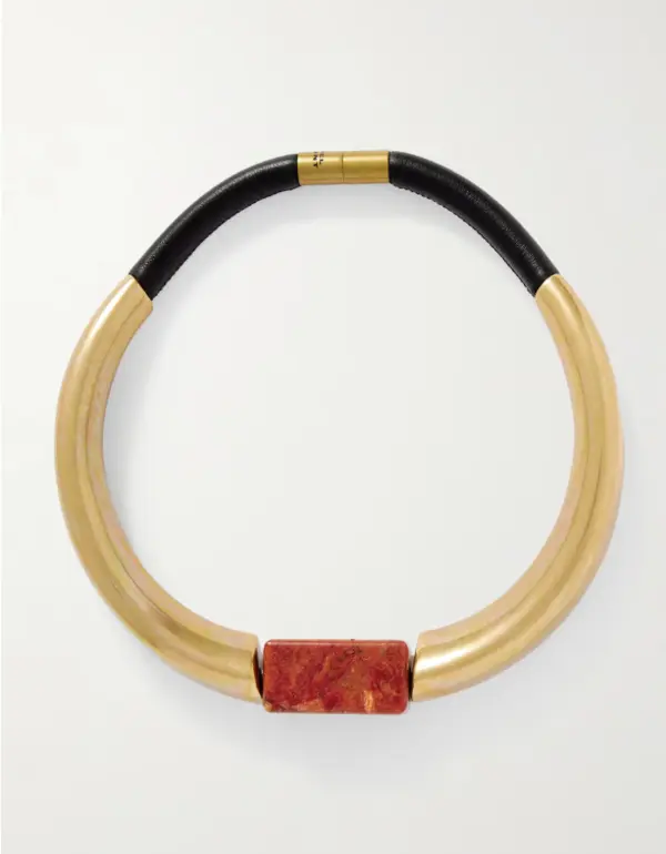 Isabel Marant Gold-tone, Leather And Resin Choker - Orange