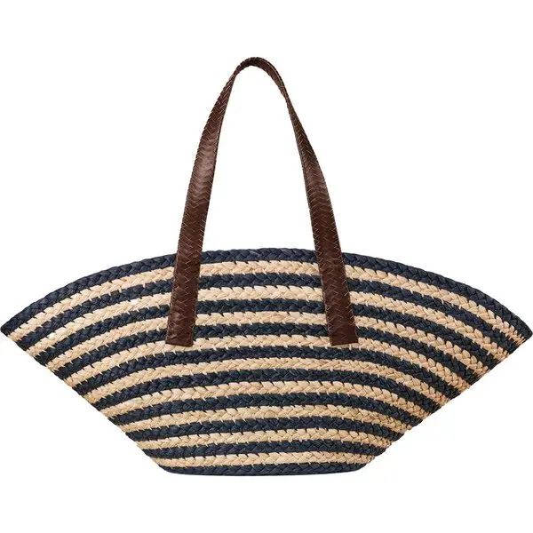 CESTA COLLECTIVE Large Raffia Tote - Navy Breton