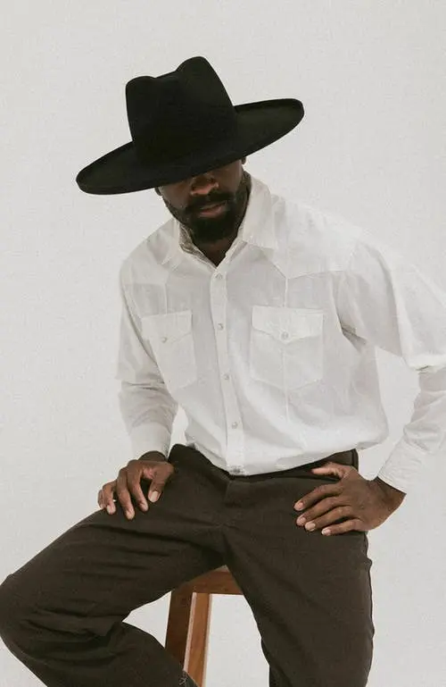 TWO ROADS HAT CO. Five Points Wide Brim Fedora Hat - Black
