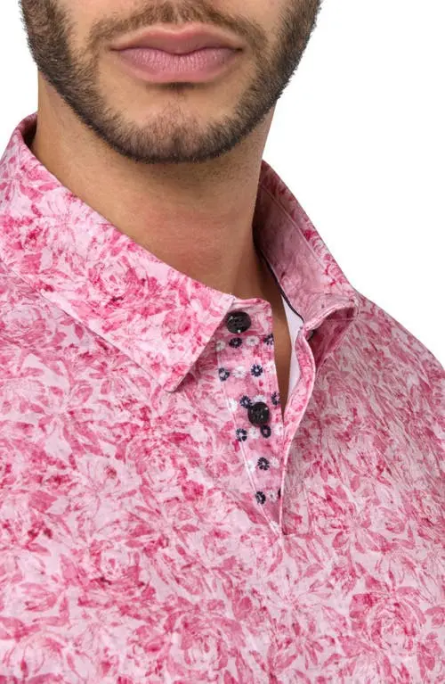 BROOKLYN BRIGADE Slim Fit Abstract Floral Short Sleeve Polo - Terracotta
