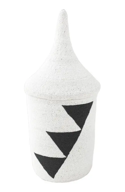 INDEGO AFRICA Beaded Triangle Peace Basket - White And Black