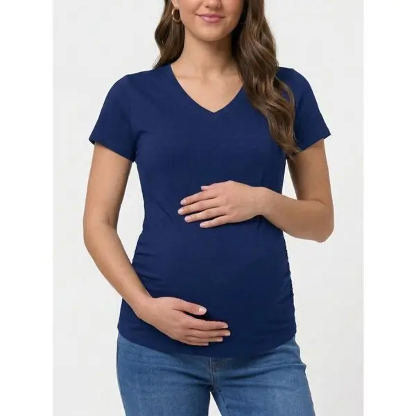 Motherhood Maternity V-neck Side-ruched Maternity Short Sleeve Tee - Peacoat