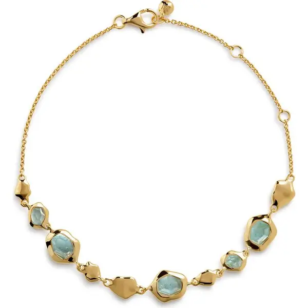 Monica Vinader Odyssey Aquamarine Pebbled Chain Bracelet - 18ct Gold Vermeil / Aquamarine