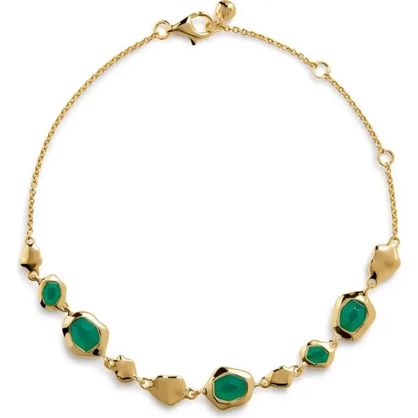 Monica Vinader Odyssey Aquamarine Pebbled Chain Bracelet - 18ct Gold Vermeil / Green Onyx
