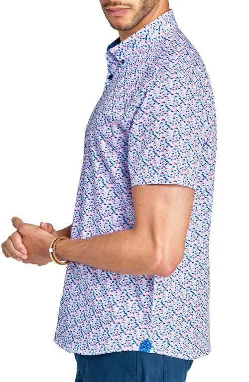 BROOKLYN BRIGADE Slim Fit Mini Floral Stem Recycled 4-way Stretch Performance Short Sleeve Shirt - Multi