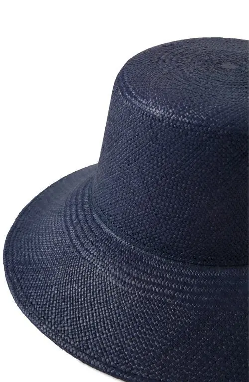 Brixton Lopez Panama Straw Bucket Hat - Navy