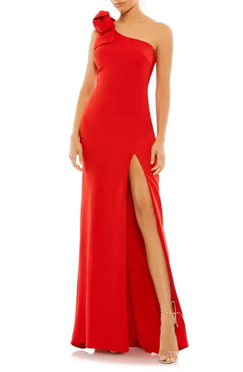 Mac Duggal One-shoulder Stretch-crepe Gown With Bow