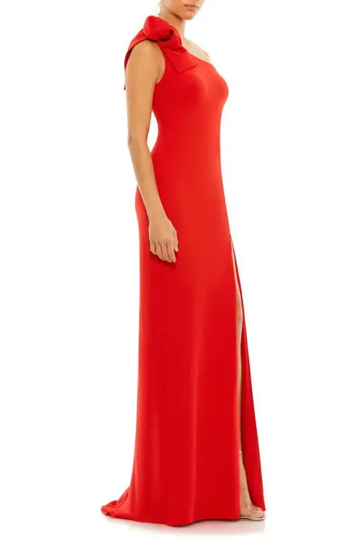 Mac Duggal One-shoulder Stretch-crepe Gown With Bow