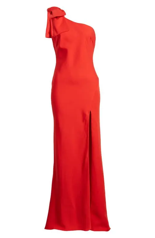 Mac Duggal One-shoulder Stretch-crepe Gown With Bow