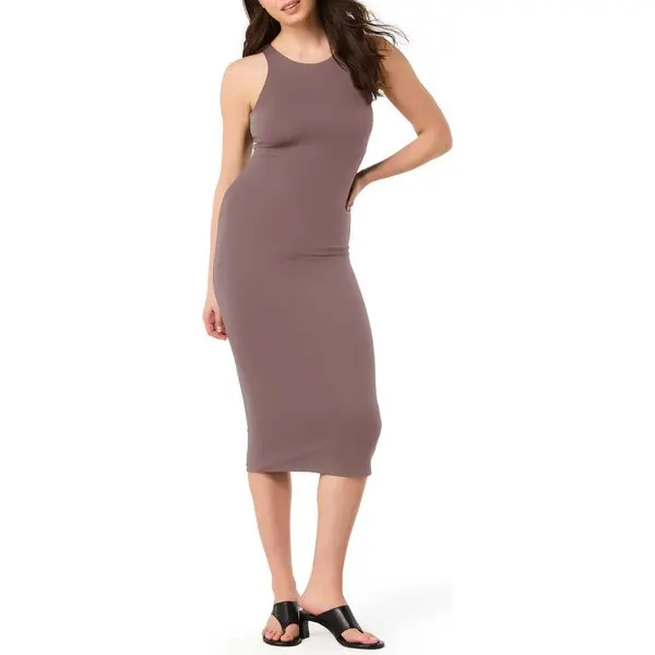 Spanx Smooth Jersey Cutaway Shoulder Midi Dress - Smoke
