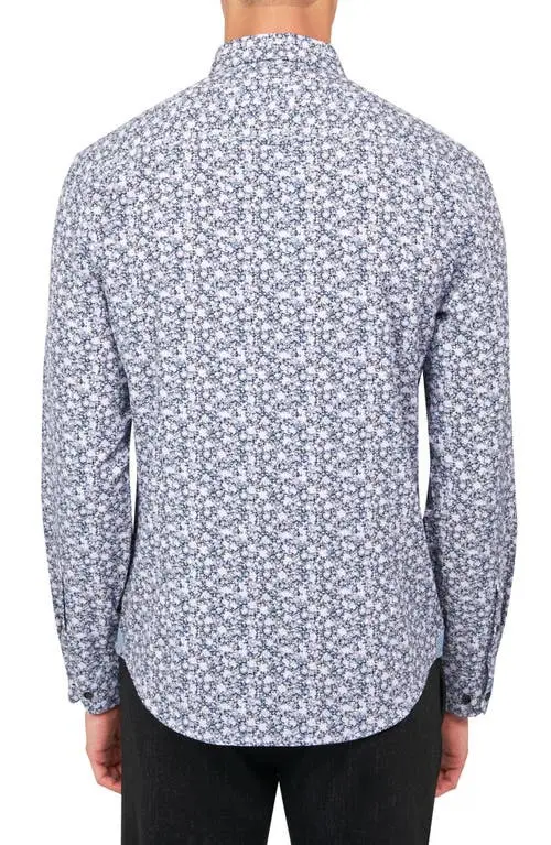 BROOKLYN BRIGADE Slim Fit Ditsy Floral 4-way Stretch Performance Long Sleeve Shirt - Grey