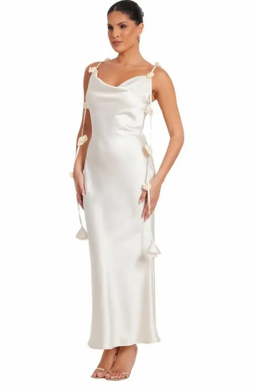 white christmas dresses Dreamylily Women Elegant and Luxurious Cowl-neck Champagne Gold Satin Maxi  Dress main image 1