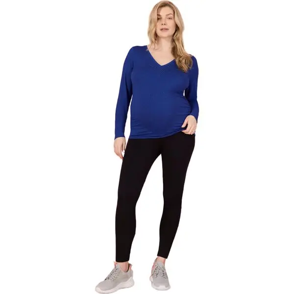 Motherhood Maternity V-neck Side-rouched Maternity Long Sleeve Tee - Sodalite Blue