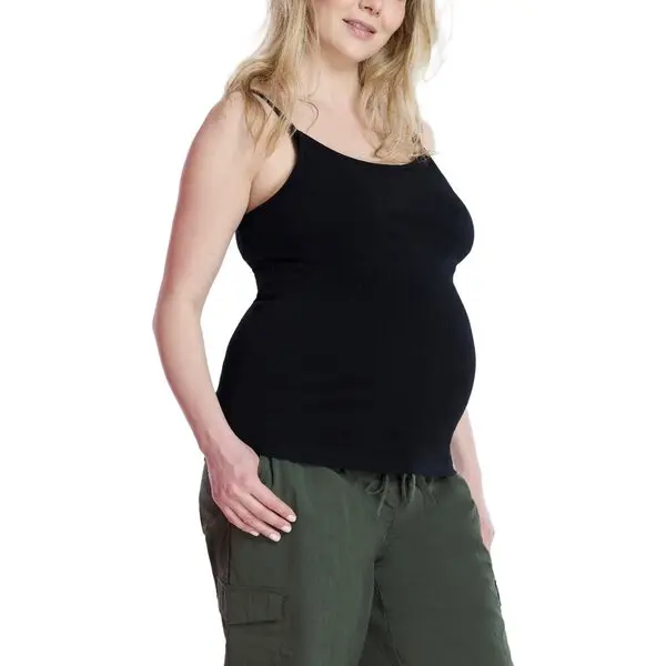 Motherhood Maternity Clip Down Nursing Tank Top With Built-in Shelf Bra - Black