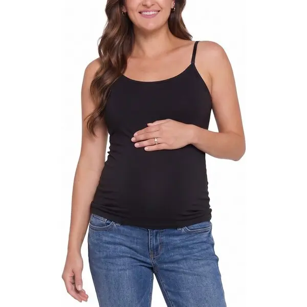Motherhood Maternity Clip Down Nursing Tank Top With Built-in Shelf Bra - Black