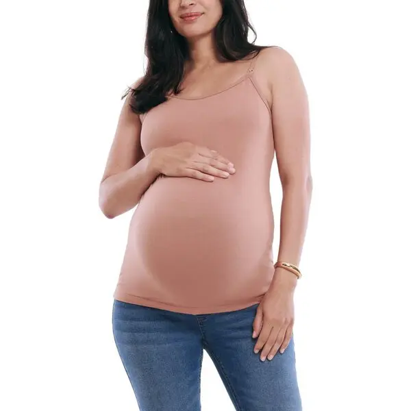 Motherhood Maternity Clip Down Nursing Tank Top With Built-in Shelf Bra - Brush