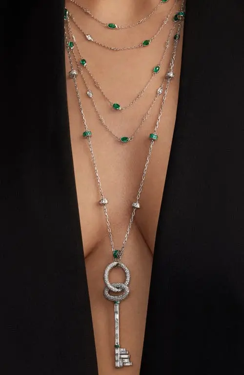 MINDI MOND Emerald And Diamond Gatsby Chain Necklace - Platinum
