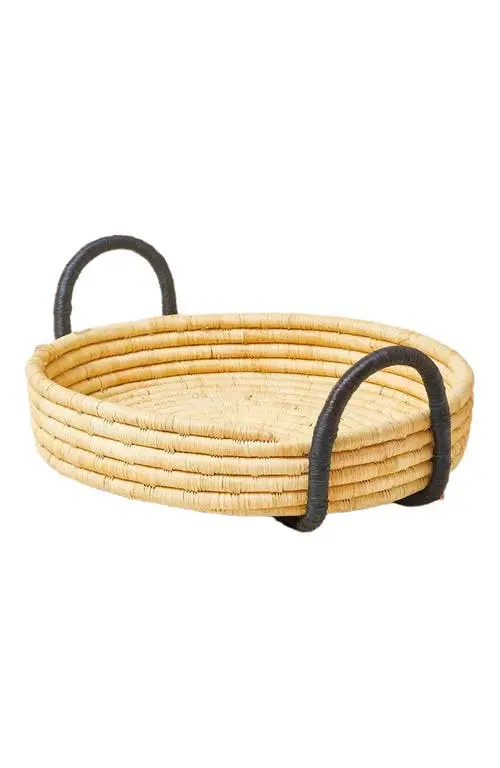 INDEGO AFRICA Contrast Handle Raffia Tray - Natural And Black