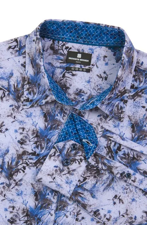 BROOKLYN BRIGADE Slim Fit Abstract Leaf Recycled 4-way Stretch Performance Long Sleeve Shirt