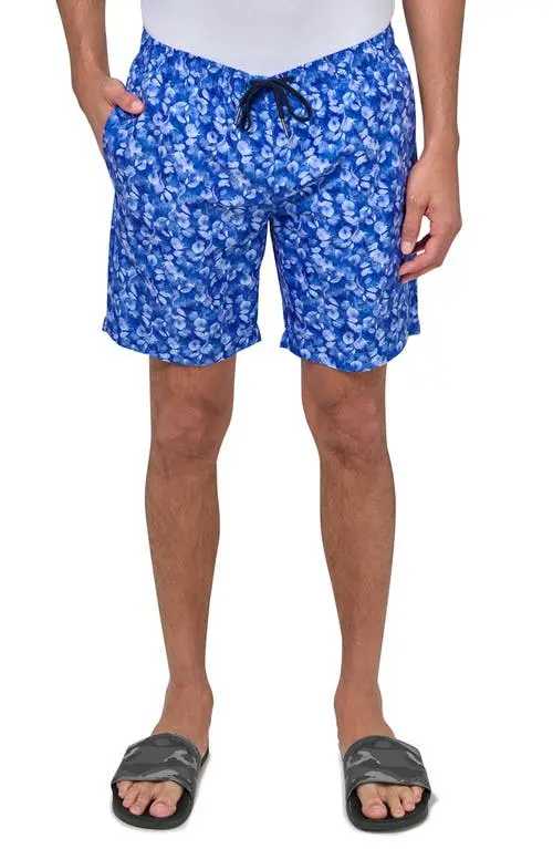 BROOKLYN BRIGADE Slim Fit Leaf Swim Trunks - Navy/blue