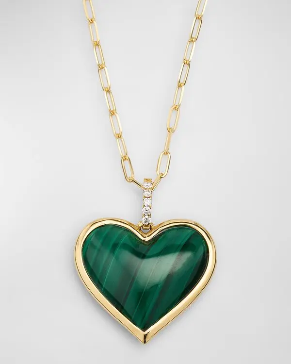FREDERIC SAGE 18k Yellow Gold Heart Pendant Necklace With Diamond Bale - Malachite
