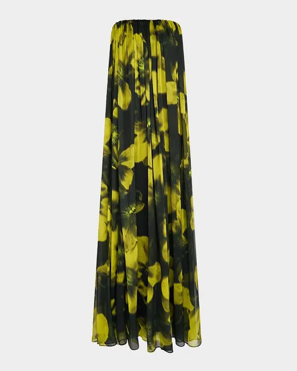 Halston Claudette Strapless Floral-print Trapeze Gown - Photo Real Floral