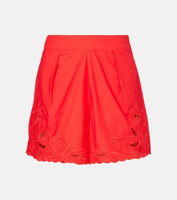 JULIET DUNN Embroidered Cotton Shorts - Red