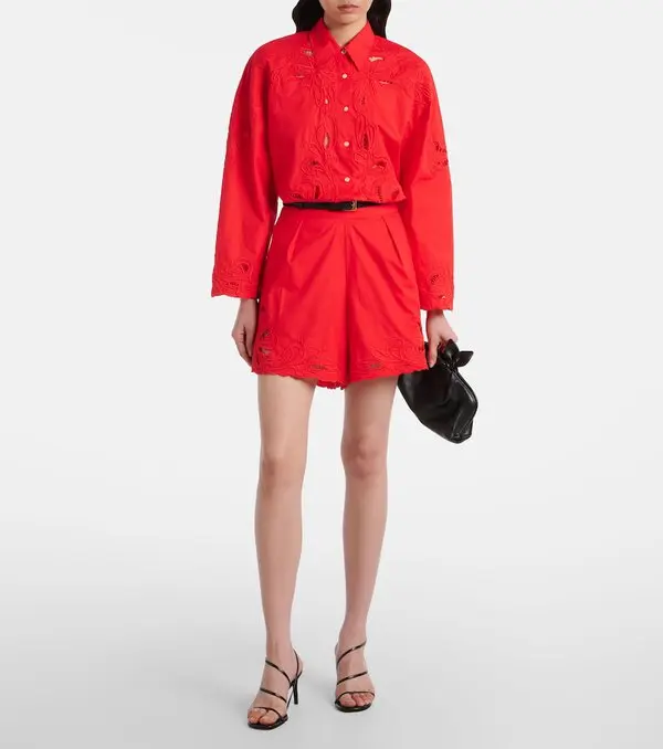 JULIET DUNN Embroidered Cotton Shorts - Red