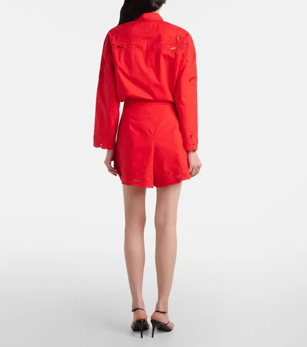 JULIET DUNN Embroidered Cotton Shorts - Red