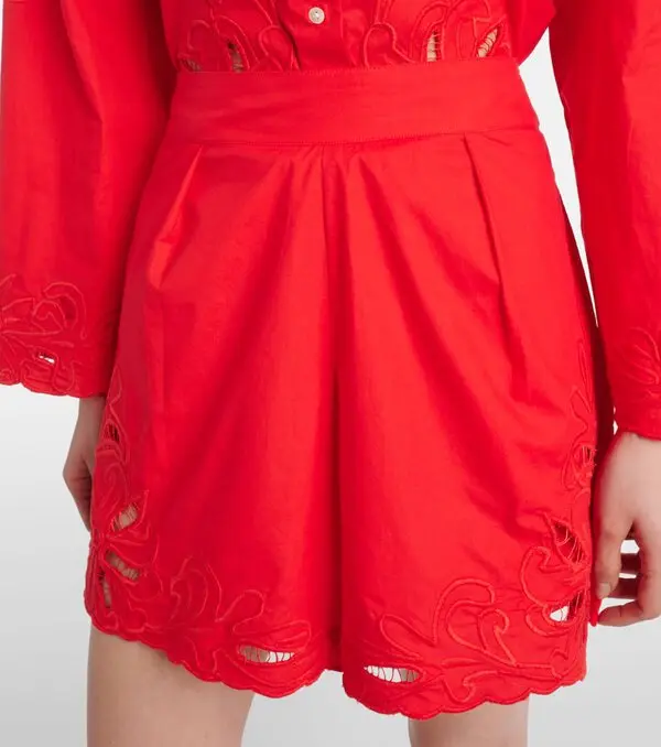 JULIET DUNN Embroidered Cotton Shorts - Red