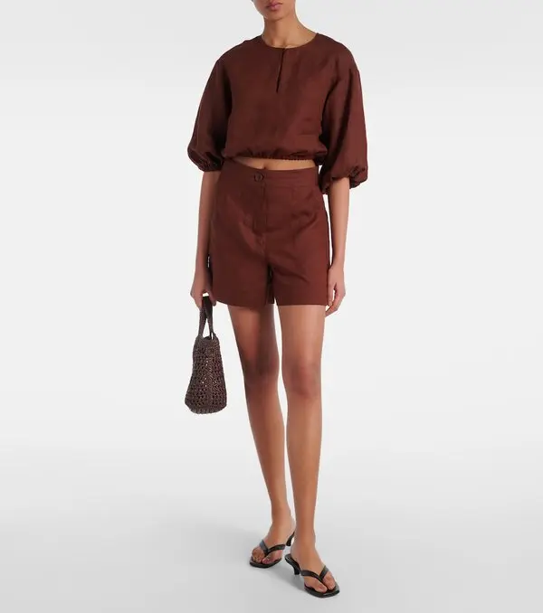 ERES Gracieux Linen Crop Top - Brown