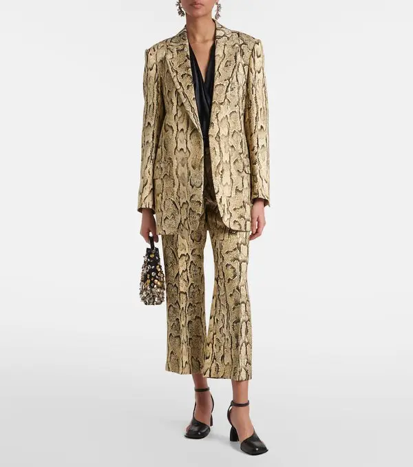 Dries Van Noten Snake-print Flared Jacquard Pants