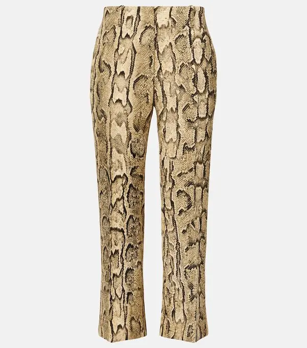 Dries Van Noten Snake-print Flared Jacquard Pants - Beige